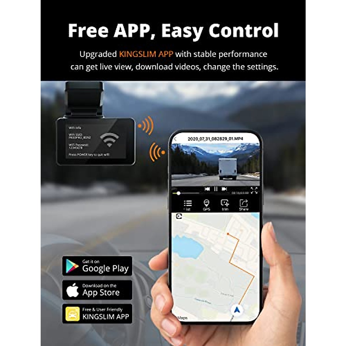 Kingslim D4 4K Dual Dash Cam with Built-in WiFi GPS, Front 4K/2.5K Rear 1080P Dual Dash Camera for Cars, 3" IPS Touchscreen 170° FOV Dashboard Camera with Sony Starvis Sensor, Support 256GB Max