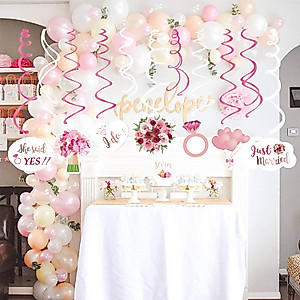 Kristin Paradise 30Ct Wedding Bridal Shower Hanging Swirl Decorations - Ceiling Streamers for Engagement Party, Bachelorette Rose Decor, Pink Party Favors, She Said Yes Decoration Pack