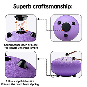 Lronbird Steel Tongue Drum 6 Inch 8 Notes Hand Drums with Bag Sticks Music Book, Sound Healing Instruments for Musical Education Entertainment Yoga Chakra Gifts (Lavender)