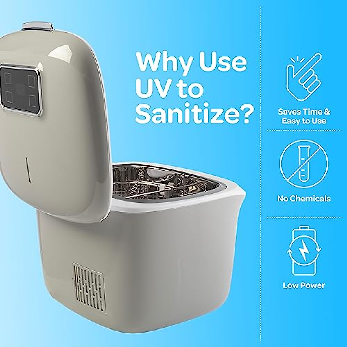 EVLA’S Baby Bottle Sanitizer & Dryer, UV Light Sanitizer Box for Baby Feeding Bottles, Pacifiers, Toys for Baby, Sanitizes in Minutes, Touch Screen Control (Gray)