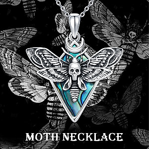 CUPENDA Moth Necklace Sterling Silver Death Skull Moth Pendant Necklace Gothic Jewelry Gift for Women Men