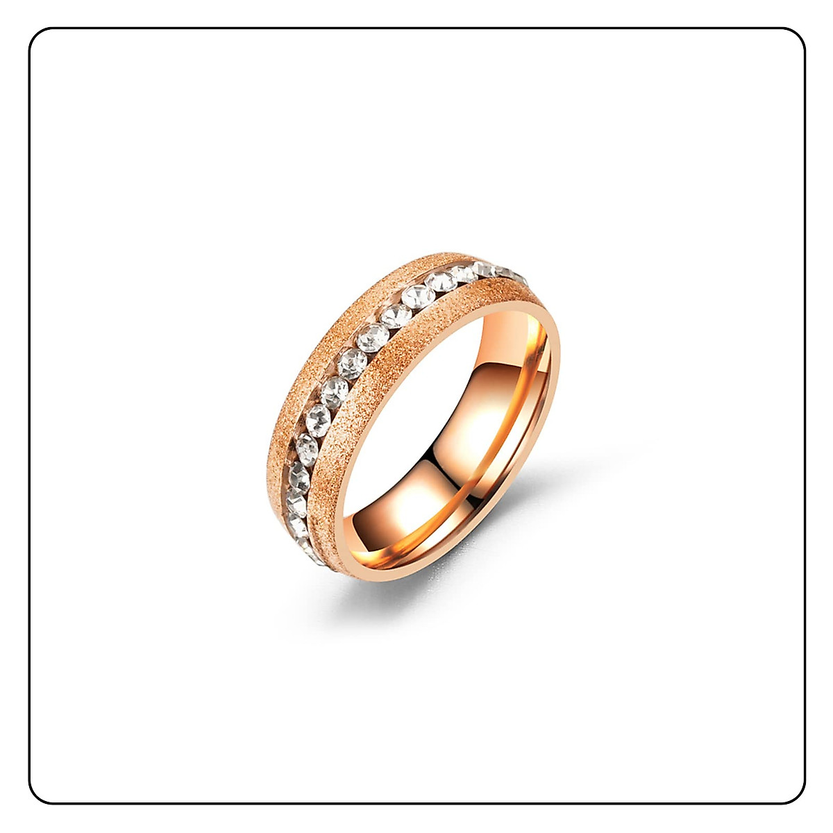 Fusamk Fashion Simple Rose Gold Stackable Rings Stainless Steel Sandblast Crystal Band Rings(Rose Gold(10))