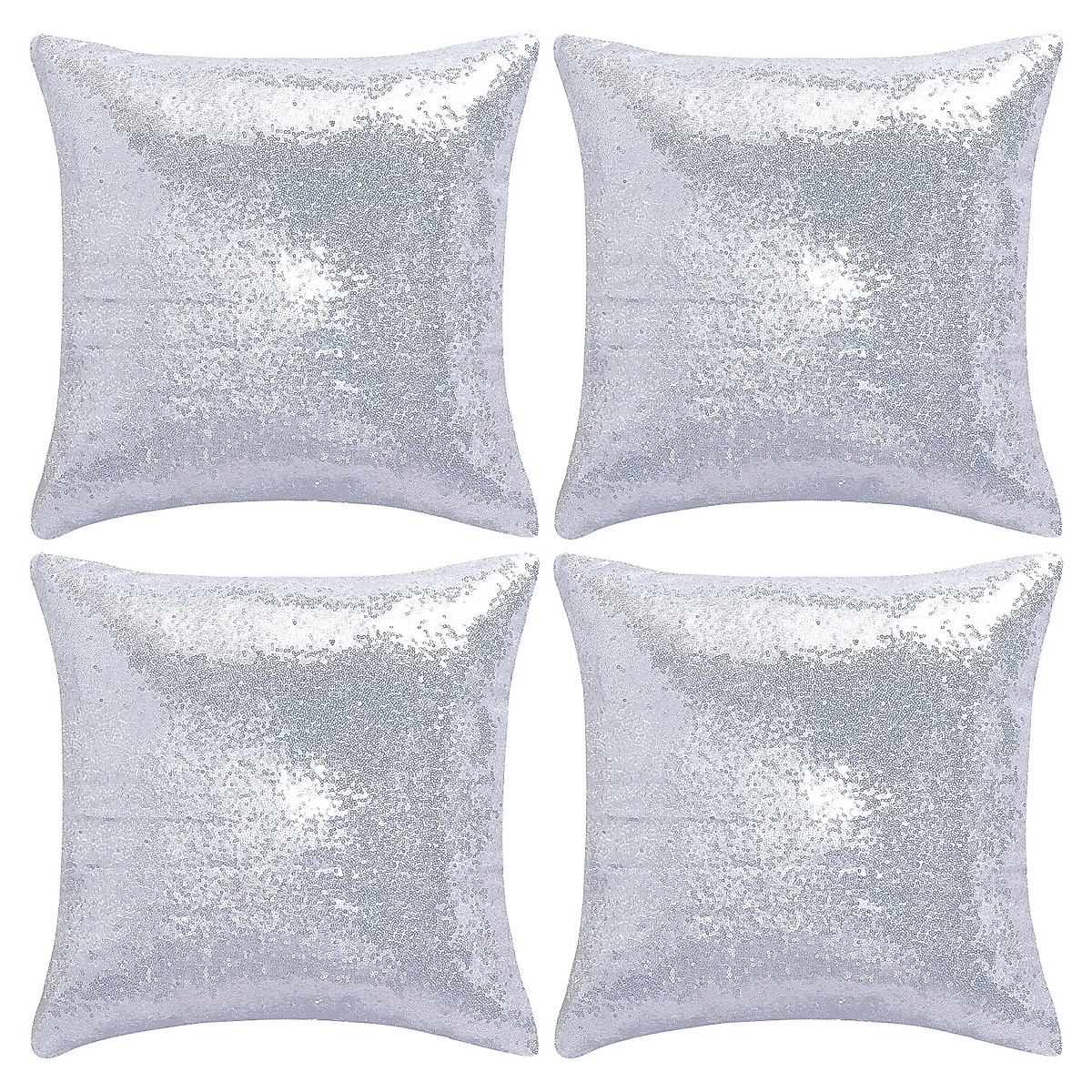 Miayon Silver Sequin Pillow Covers Square Glitter Pillow Cases Decorative Sparkling Throw Pillow Cover Cushion Case for Bed Sofa Bedroom Living Room Valentine's Day Wedding Home Decor (18"x18",4 Pack)