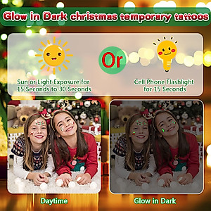 JUNEBRUSHS 20 Sheets Christmas Temporary Tattoos for Kids, Stocking Stuffers Christmas Party Favors Glow in Dark Tattoo Stickers Luminous Tattoos Face Make up Gift Filler Decoration for Boys Girls