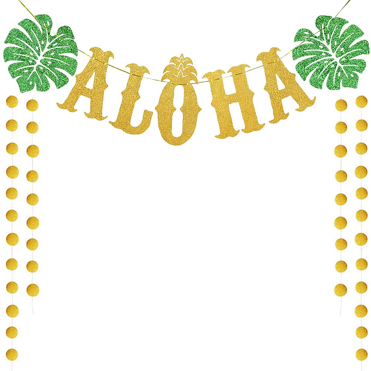 TMCCE Hawaiian Aloha Party Decorations Large Gold Glittery Aloha Banner for Luau Party Supplies Favors