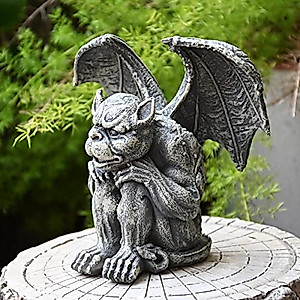 OwMell Gargoyle Statue Garden Guardian Sculpture Figurine Gothic Indoor Outdoor Garden Decor Statue, Sitting with Hands on Knees 7 Inch