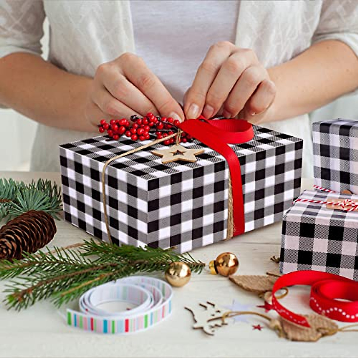 MIAHART 60 Sheets Christmas Tissue Paper 14 x 20inch Buffalo Styles White Black Plaid Gift Wrapping Tissue Paper for DIY Crafts Gift Bags Christmas New Year Party Supplies