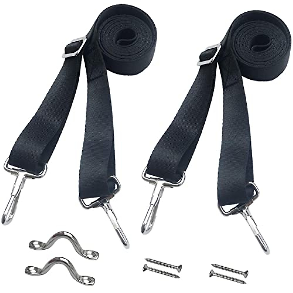 Vtete 2 Pcs Adjustable Bimini Top Straps with All 2 Snap Hooks on Each End (Not Need to Sewn It) - Marine & Awning Webbing Straps with Loops + Eye Straps - 28 inch ~ 60 inch Boat Awning Hardware
