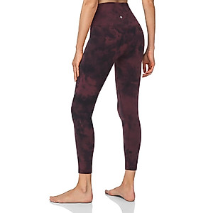 HeyNuts Pure&Plain 7/8 High Waisted Leggings for Women, Athletic Compression Tummy Control Workout Yoga Pants 25'' Diamond Dye Cassis Black XS(0/2)