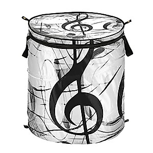 Music Note Lines Pop Up Laundry Hamper With Zipper Lid Foldable Laundry Basket With Handles Collapsible Storage Basket Clothes Organizer for Bedroom Study Room