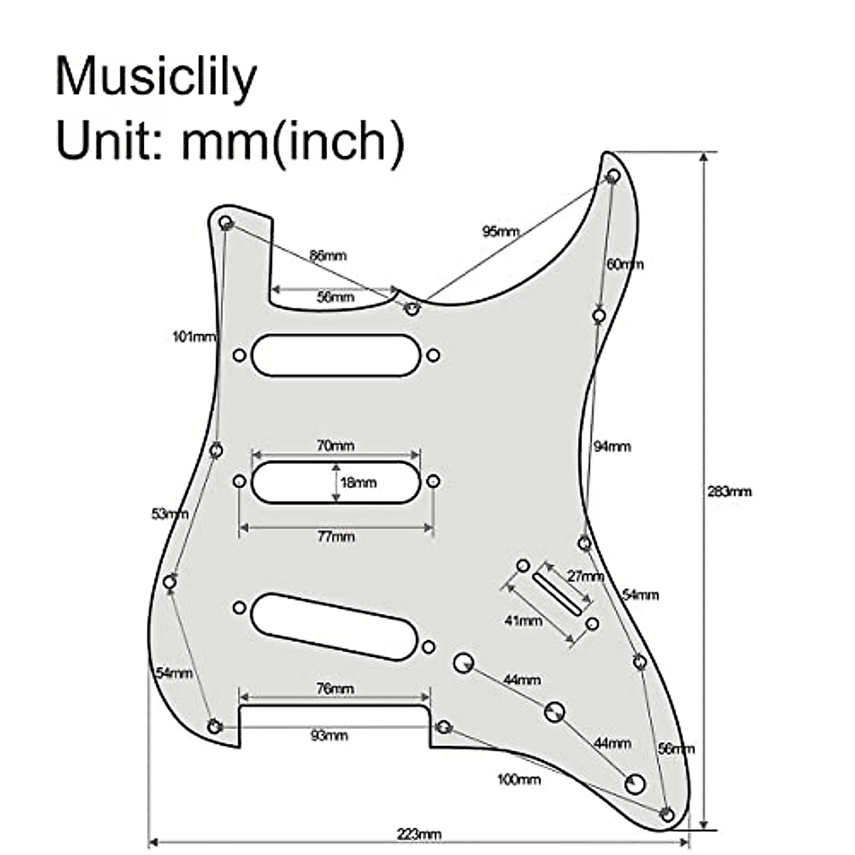Musiclily 3Ply SSS 11 Holes Strat Electric Guitar Pickguard Scratch Plate for Fender USA/Mexican Made American Standard Stratocaster Modern Style Guitar Parts,White