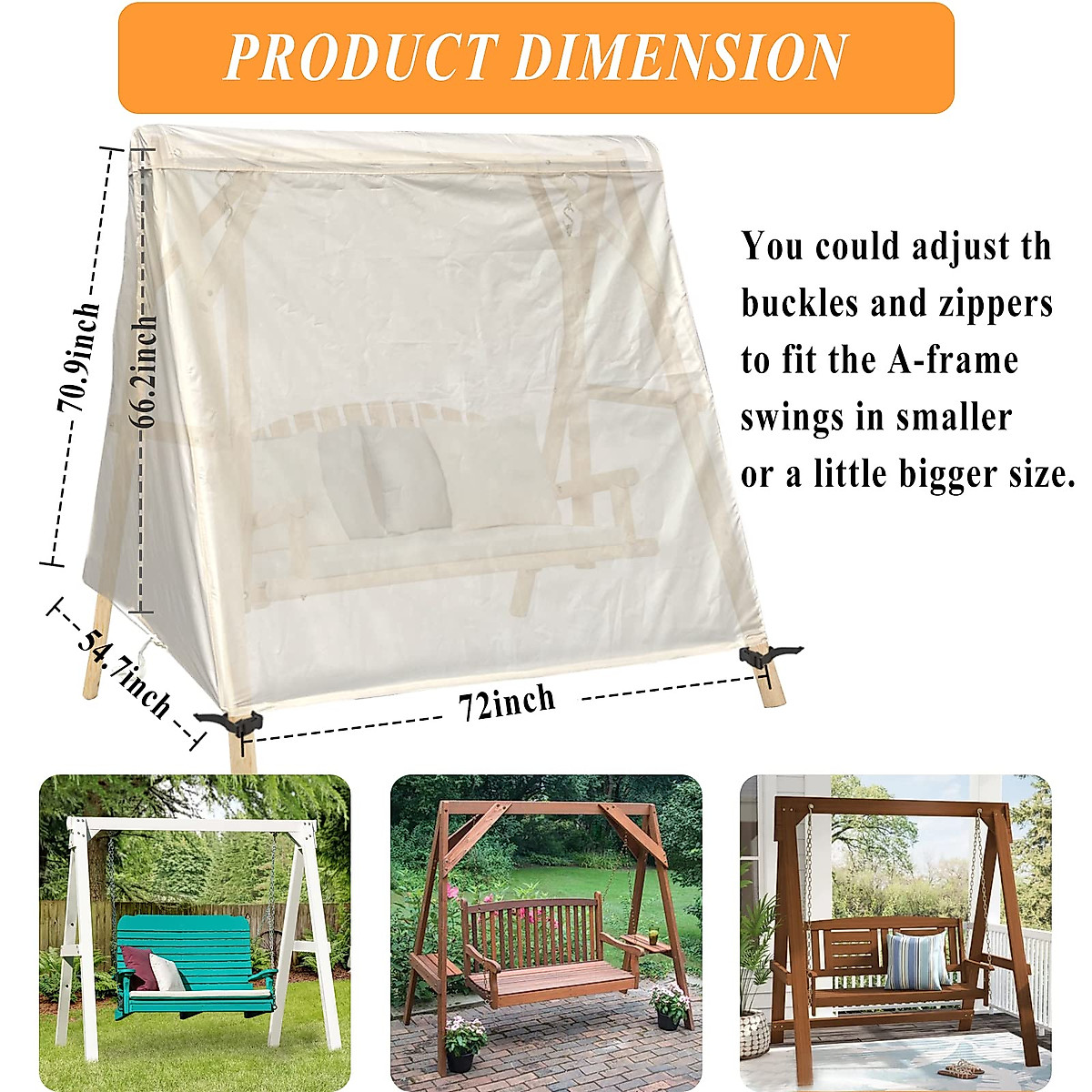 Patio Swing Cover A-Frame Swing Covers Waterproof 3 Seat UV Resistant Weather Protector for Outdoor Courtyard Patio Furniture 72x67x55 Inch Beige