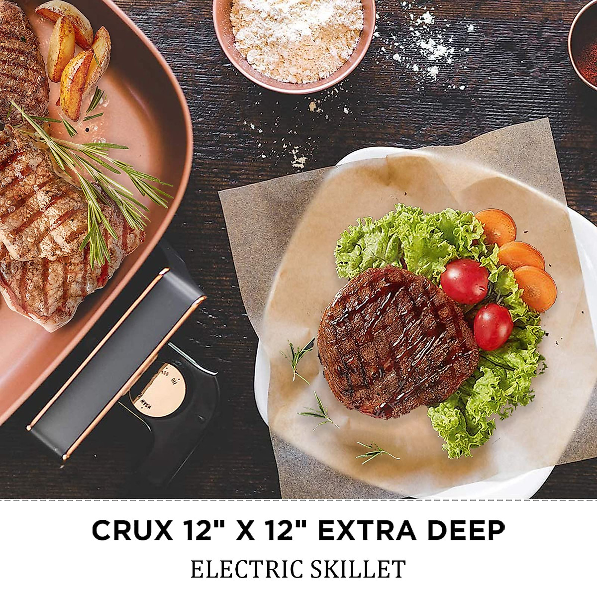 Extra Deep Nonstick Electric Skillet - Scratch Resistant - Serves 3 to 5 People (6Qt.)