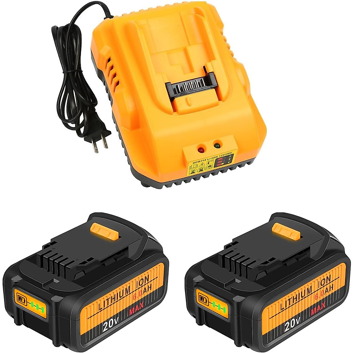 Lenoya 2Packs Battery Replacement for Dewalt 20V Battery 6000mAh & 12v/20v Charger DCB112 Combo
