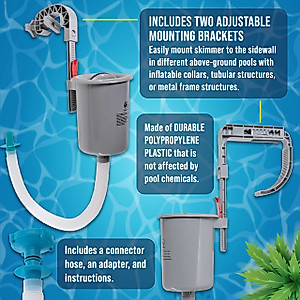 U.S. Pool Supply Premium Above Ground Pool Surface Skimmer, Wall Mount - Cleans Automatically, Attach to Inflatable Collars, Tubular & Metal Frame Pool Structures, Skim Debris Pool Maintenance Cleaner