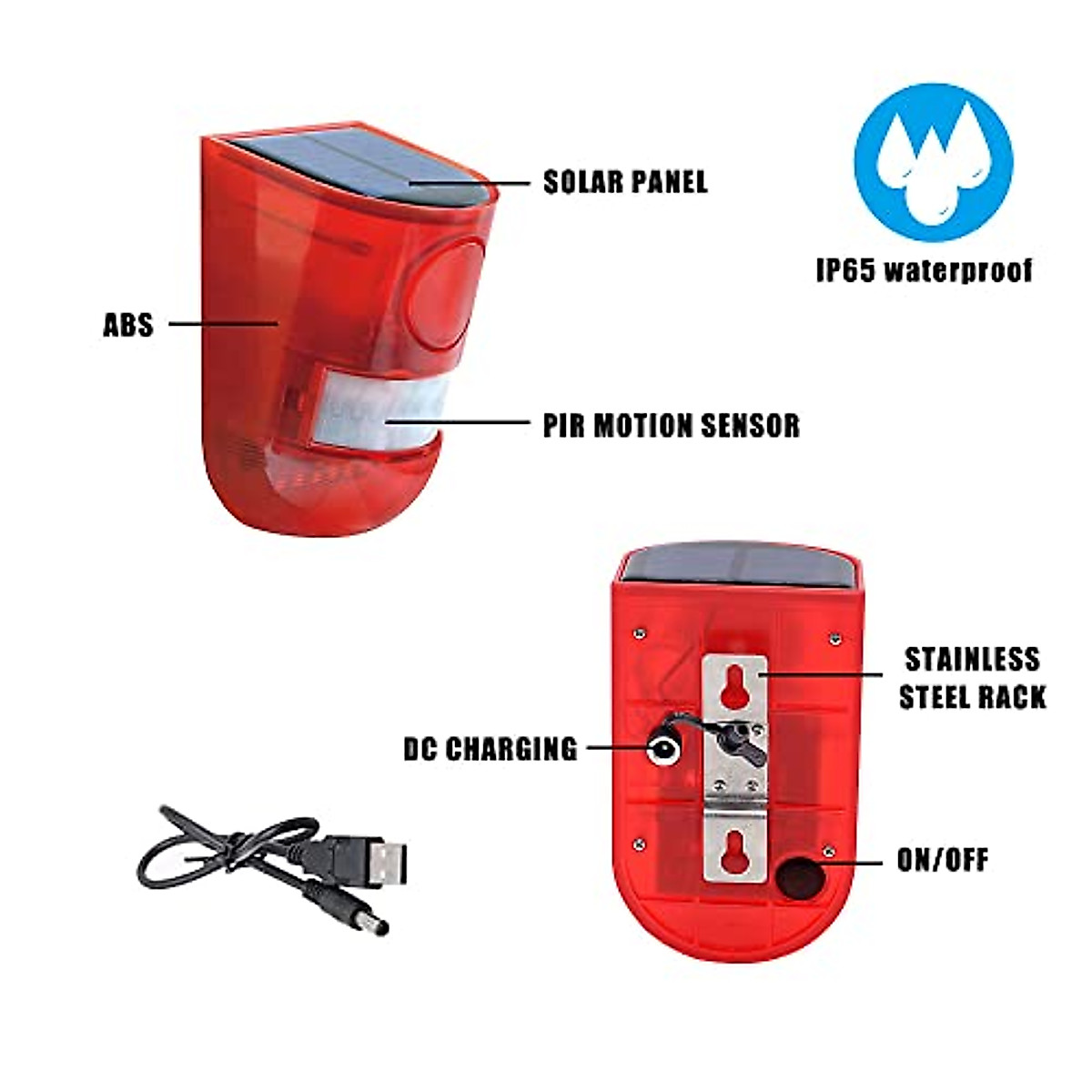 SZYOUMY Solar Powered Sound Alarm Strobe Light Flashing 6LED Motion Detector Security Alarm System 129dB Loud Siren for Home Villa Farm Hacienda Outdoor Yard Day and Night Mode(IP65 Waterproof)