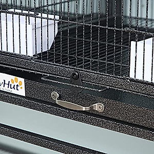 PawHut Divided Breeder Bird Cage with Rolling Stand Removable Metal Tray, Storage Shelf, Wood Perch, and Food Container