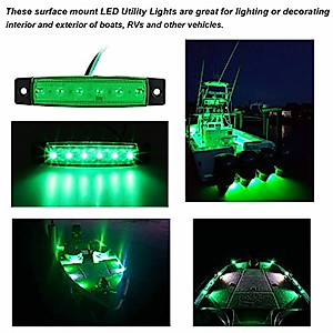 HUINENGYUAN 10PCS 3.8” 6 LED Green Indicator Light Truck Camper Side Marker Light Marine Boat Stern Light Yacht Kayak Sailboat Trailer Bus RV Clearance Light 12V DC, 2 Years Warranty