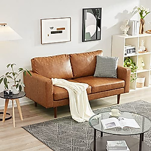 Kingfun 65" W Faux Leather Loveseat Sofa Couch, Love Seat Sofas and Couches for Living Room Bedroom Office and Small Spaces, Mid Century Modern Decor Love Seats Furniture with Solid Wood Leg,Brown