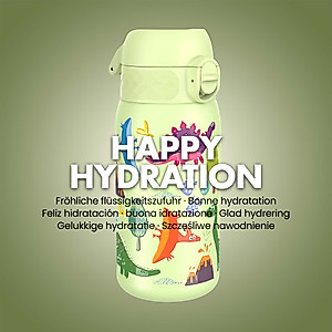 Ion8 Kid's Stainless Steel Water Bottle - Food-Safe and Odor Resistant - Fits Car Cup Holders, Backpack Pockets and More, 14 oz / 400 ml (Pack of 1) - Dinosaurs