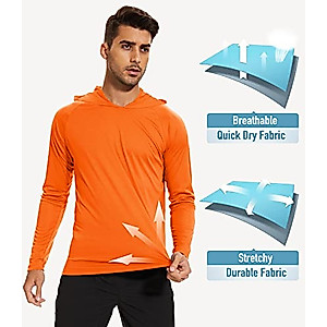 Fishing Shirts for Men Long Sleeve with Hooded UPF 50+ Sun Protection Moisture Wicking Active Rash Guards Summer Shirts Orange