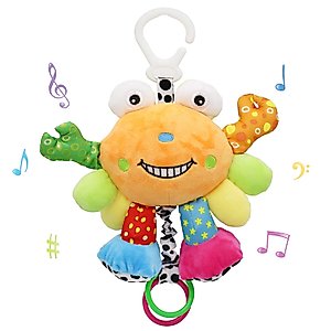MARUMINE Baby Car Seat Toys with Tug Music, Infant Soft Plush Rattle, Early Development Hanging Stroller Toys for 0, 3, 6, 9, 12 Months Newborn Boys Girls Gifts