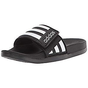 adidas unisex child Adilette Comfort Adjustable Slide, Black, 4 Big Kid US