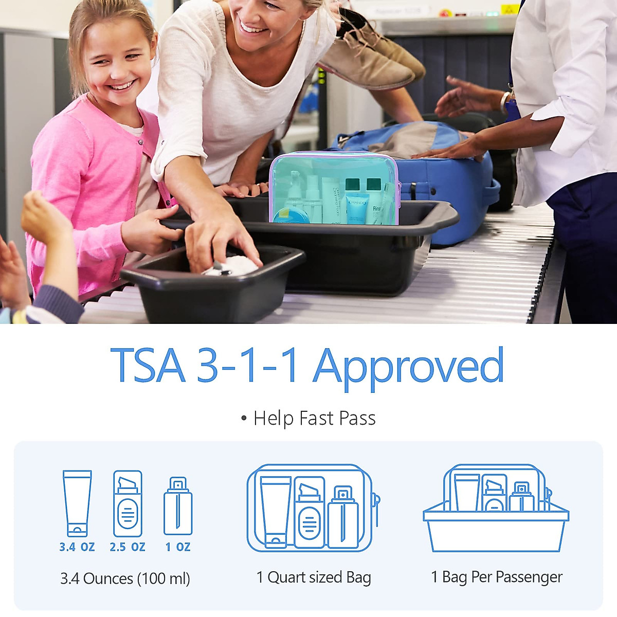 PACKISM Clear Makeup Bags, 3 Pack Tsa Approved Toiletry Bag with Zipper, Water-resistant Clear Cosmetic Bags Fit Travel Essentials, Carry-on Airport Airline Compliant Toiletries Bag, Mint Green