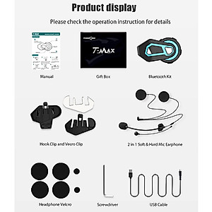 FreedConn T-MAX Motorcycle Helmet Bluetooth Intercom Headset Communication Systems Kit, Full Duplex 6 Riders Group Helmet Intercom/FM Radio/Voice Prompt/MP3/GPS Connective/Range 1000m / Waterproof