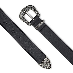 OVOY Western-Belts Women-Leather-Belt Vintage Waist-Belt with Buckle for Ladies Jeans Dresses (Black, Fit for waist 30"-39")