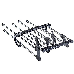 TOPBATHY Hook Hanger Retractable Pants Hangers 5 Layers Stainless Steel Non Slip Pants Hangers Space Saving Clothes Slack Hangers Black Coat Hangers