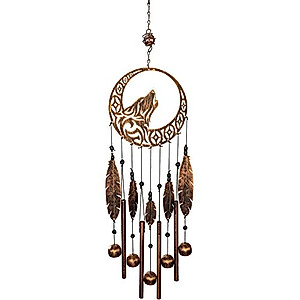 VP Home 27.5" H Rustic Copper Tribal Wolf Dream Catcher Wind Chimes for Outside Unique Dreamcatcher Wolf Windchimes Outdoor Decoration Garden Decor Wolf Wind Chime Gift for Women, Mom, Grandma, Unisex