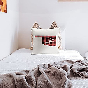 Red Black Buffalo Plaid Oklahoma State Map Throw Pillow Covers Love Pillow Case Home State Cushion Cover Going Away Gift Valentine's Day Decor Square Pillowcase Valentines Day Gift 24"x24"