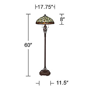 Robert Louis Tiffany Leaf and Vine II Traditional Victorian Tiffany Style Floor Standing Lamp 60" Tall Bronze Gold Amber Green Stained Glass Dome Shade Decor for Living Room Reading House Bedroom
