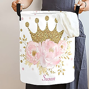 Personalized Custom Blush Floral Gold Laundry Hampers with Name Laundry Basket Collapsible Storage Basket for Bathroom Living Room Bedroom