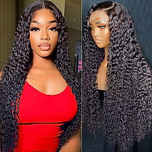 Lace Front Wigs Human Hair 13x4 Deep Wave Lace Front Wigs Human Hair Pre Plucked 22 Inch Deep Wave Lace Frontal Human Hair Wigs for Black Women 180 Density Glueless Brazilian Human Hair Wigs (22inch)