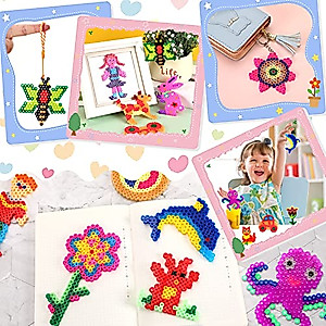 20 Pieces 5mm Fuse Beads Pegboards Clear Plastic Pegboards Craft Tray with 20 Pieces Colorful Cards, 4 Pieces White Beads Tweezers, 10 Keychains, 10 Hang Ropes, 20 Hang Circle for Kids DIY Craft Beads