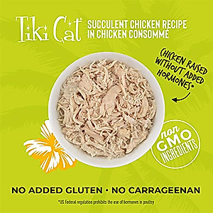 Tiki Cat Luau Shredded Meat, Succulent Chicken Recipe in Chicken Consumme, Grain-Free Balanced Nutrition Wet Canned Cat Food, For All Life Stages, 2.8 oz. Cans (Case of 12)