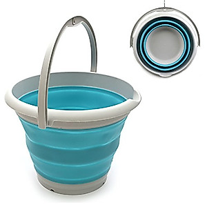 SAMMART 10L (2.6 Gallon) Collapsible Plastic Bucket - Foldable Round Tub - Portable Fishing Water Pail - Space Saving Outdoor Waterpot, Size 33cm Dia (1, Bright Blue)