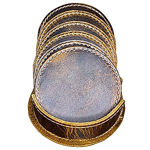 Rustic Town Leather Coasters for Drinks - Cup Coasters Coffee Table Kitchen Table Bar, Home & Office Gifts Handmade Drink Coasters