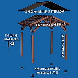 Backyard Discovery Arlington 12x10 All Cedar Gazebo, Walnut, Insulated Steel Roof, Water Resistant, Wind Resistant up to 100 MPH, Withstand 6,391 lbs of Snow