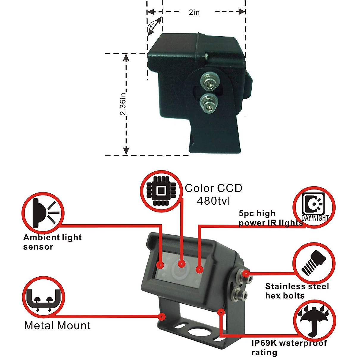 7" 1080P AHD Wired Reverse Rear View Backup Camera System,Guide line,IP69K No water leakage Camera, Night Vision, Vibration-proof 10G for Tractor/Truck/Excavator/Caravan/Skid Steer/Heavy Equipment