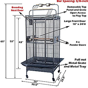 Large Elegant and Durable Wrought Iron Double Ladders Open Play Top Bird Parrot Rolling Cage, Include Seed Guard