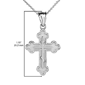 Religious Jewelry .925 Sterling Silver Russian Eastern Orthodox Cross Crucifix Bottonee Cross Matte Finish Pendant Necklace - 16"