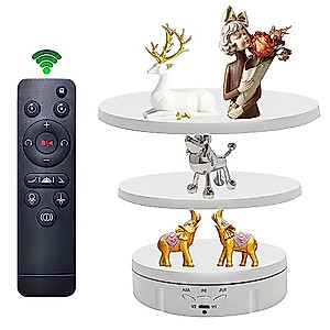 Remote Motorized Rotating Display Stand,3 in 1 Turntable Motorized White Lazy Susan with 5.74/7.08/8.66 inch Replacement Cover for Photography Products and Craft Shows（3 Modes