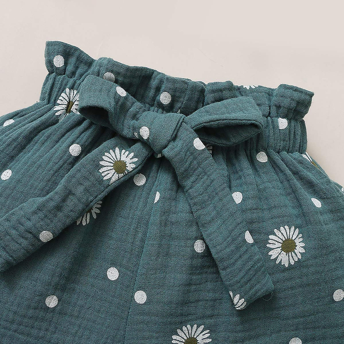 Jeinxcn Toddler Baby Girl Summer Clothes Daisy Floral Print Halter Ruffle Tank Tops Shorts Outfits set 2-3T Green