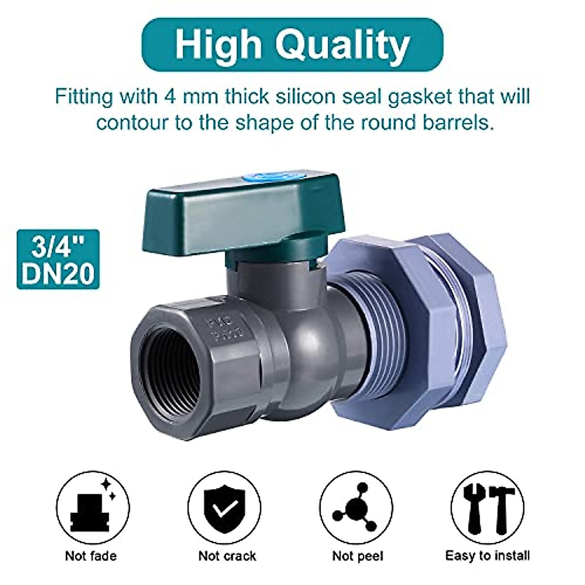 Sanpaint PVC Rain Barrel Diverter Kit, 3/4 Inch Rain Barrel Valve, Rain Barrel Spigot Kit with Bulkhead Fitting Adapter for Water Tanks, Aquariums, Tubs, Pools