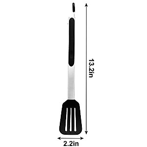 STARUBY Cooking Tongs 12 inches 2-Pack Stainless Steel Kitchen Silicone Serving Tongs Heat Resistant Grill Tongs Meat Turner Spatula Tongs Fish Tongs with Locking Handle Joint, Black