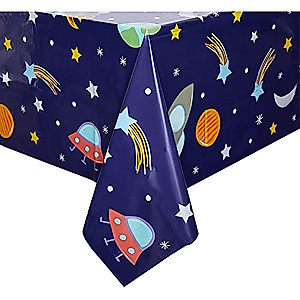 Blue Plastic Tablecloth for Outer Space Birthday Party (54 x 108 in, 3 Pack)