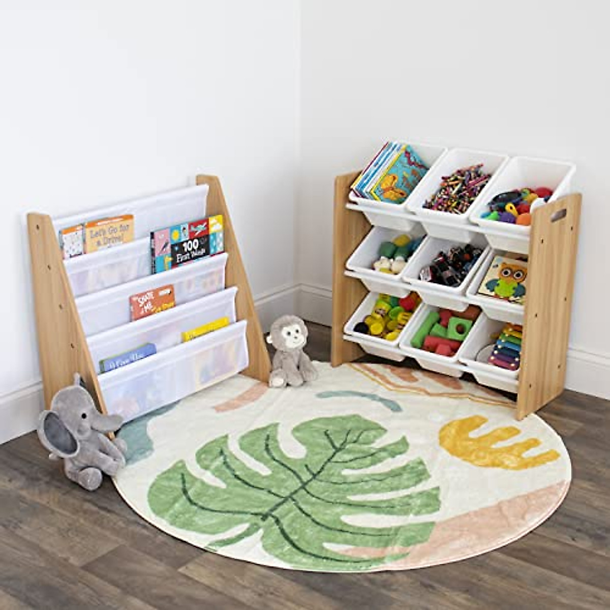 Humble Crew 9-Bin Toy Organizer, Natural Wood/White